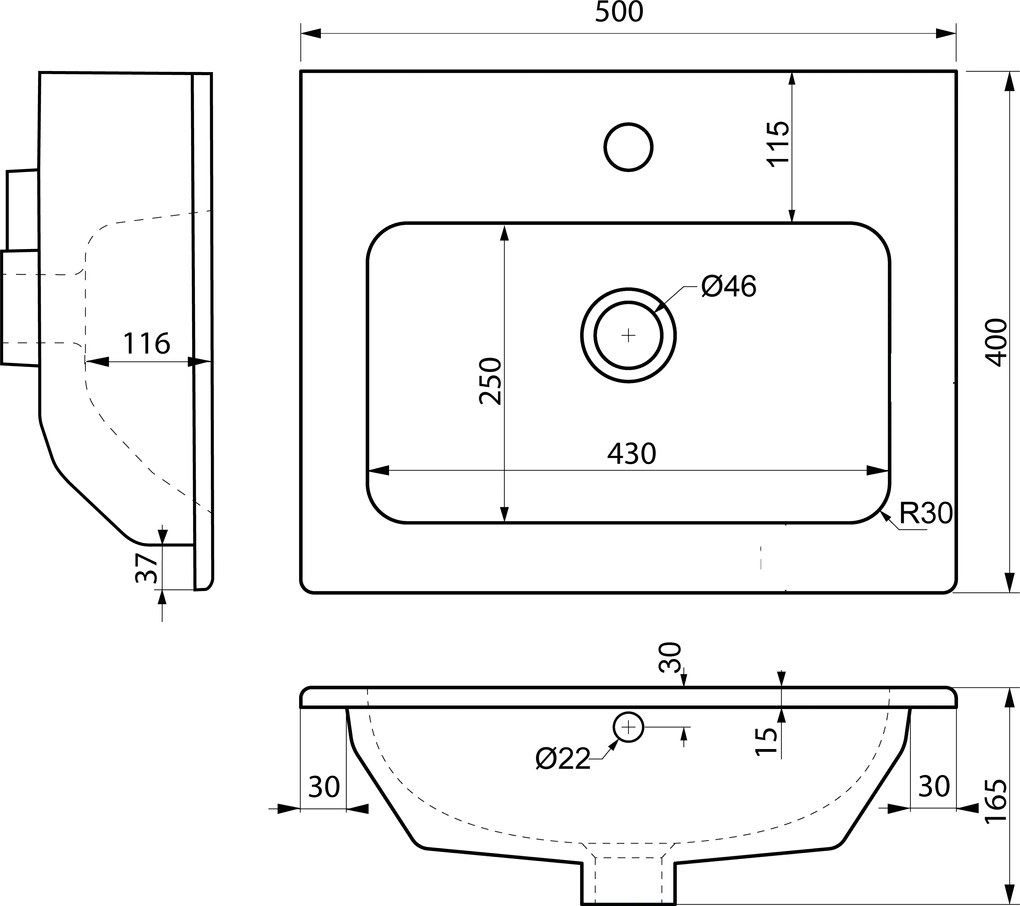 Sapho, PRACTICO nábytkové umyvadlo 50x40 cm, 44050