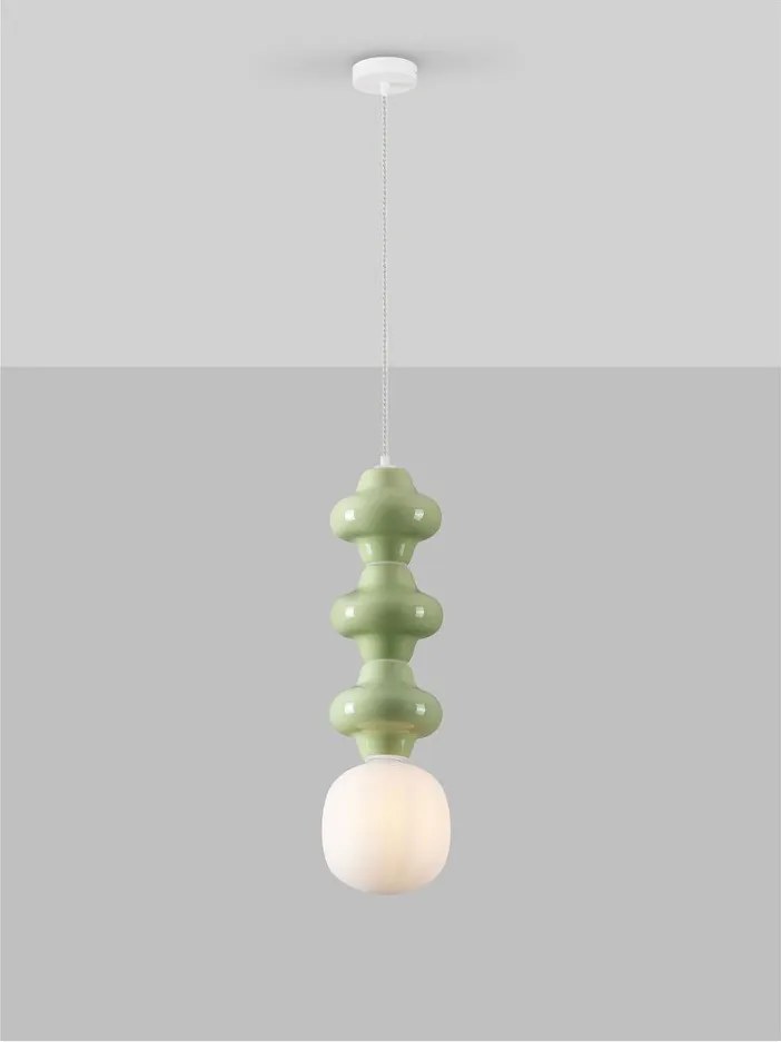 Bílé/světle zelené keramické závěsné svítidlo se skleněným stínidlem ø 18 cm Clio – Nova Luce