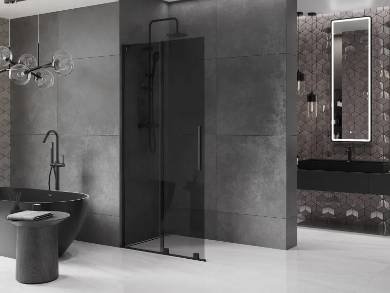 Mexen Velar L, posuvná sprchová zástěna Walk-in 100 x 200 cm, 8mm šedé sklo, černá matná, 871-100-003-43-70