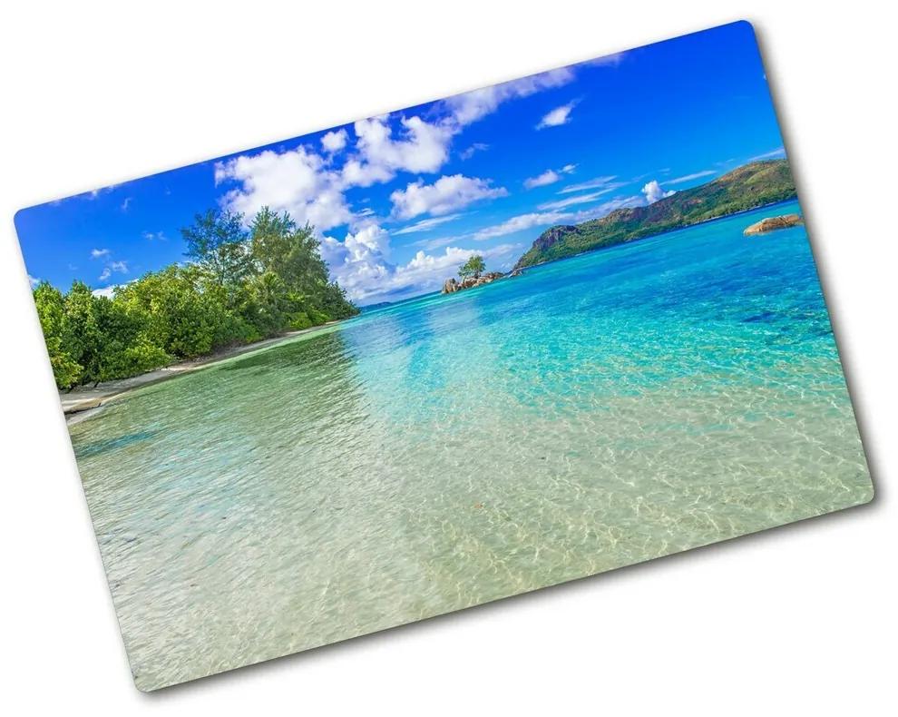 Wallmuralia Kuchyňská deska skleněná Pláž Seychely 80x52 cm