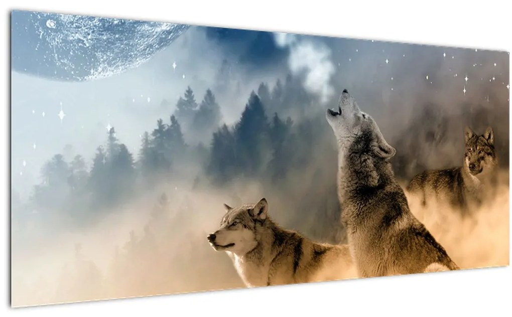 Obraz - vlci vyjící na měsíc (100x40 cm), 40 dalších rozměrů