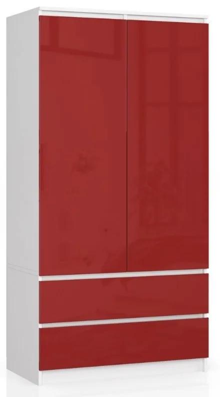 Šatní skříň S90 2D 2SZ červená lesk
