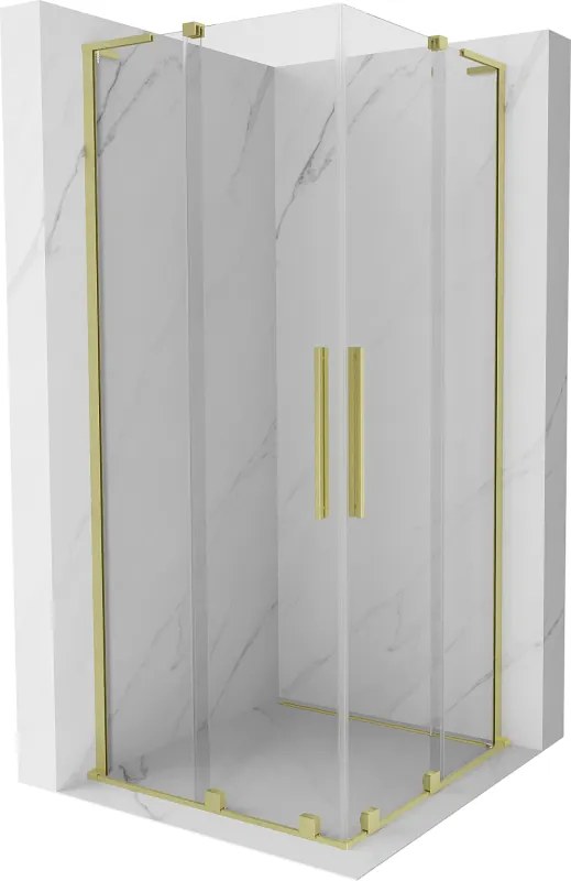 Mexen Velar L Duo, sprchový kout s posuvnými dveřmi 100 x 100 cm, 8mm čiré sklo, zlatá matná, 871-100-100-02-03-55