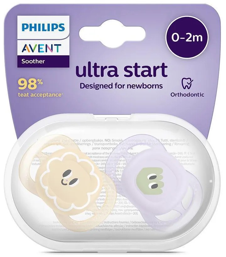 PHILIPS AVENT Šidítko Ultrastart obrázek 0-2m 2 ks Philips Avent Chlapec