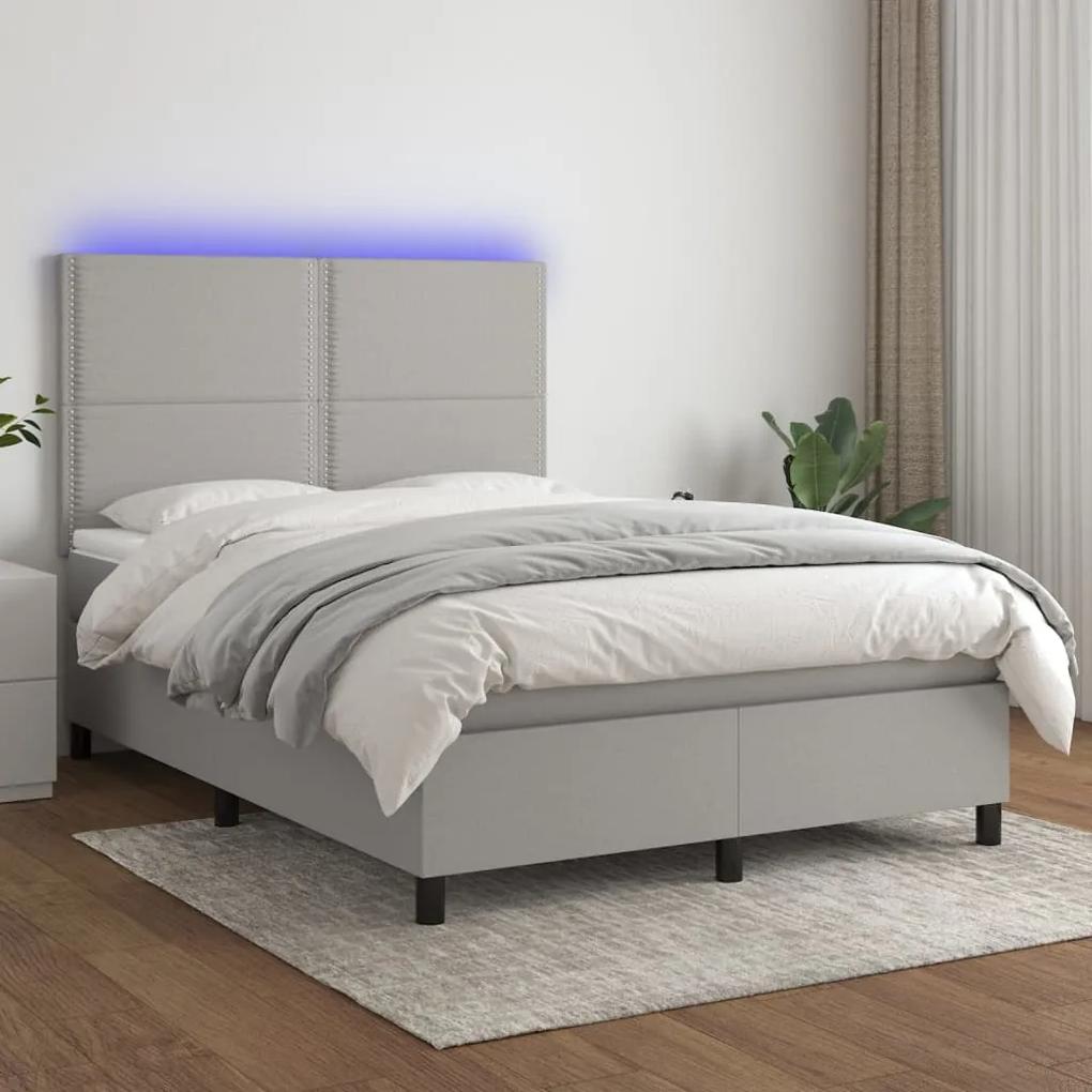 Box spring postel s matrací a LED světle šedá 140x190 cm textil,  3134789