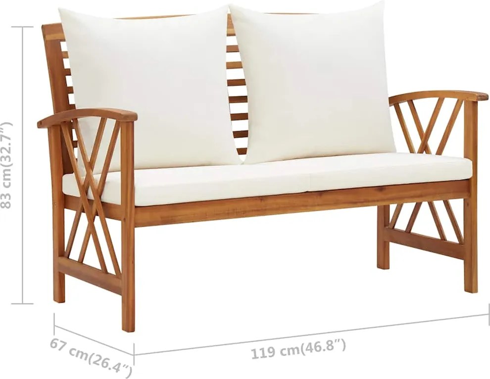 Zahradní lavice s poduškami 119 cm masivní akáciové dřevo 310270