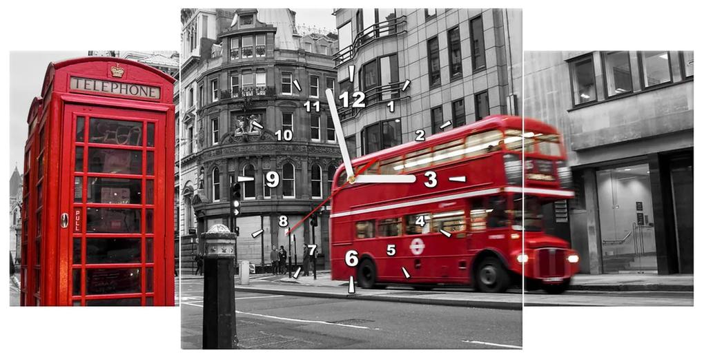 Gario Obraz s hodinami Telefonní budka v Londýně UK - 3 dílný Rozměry: 80 x 40 cm