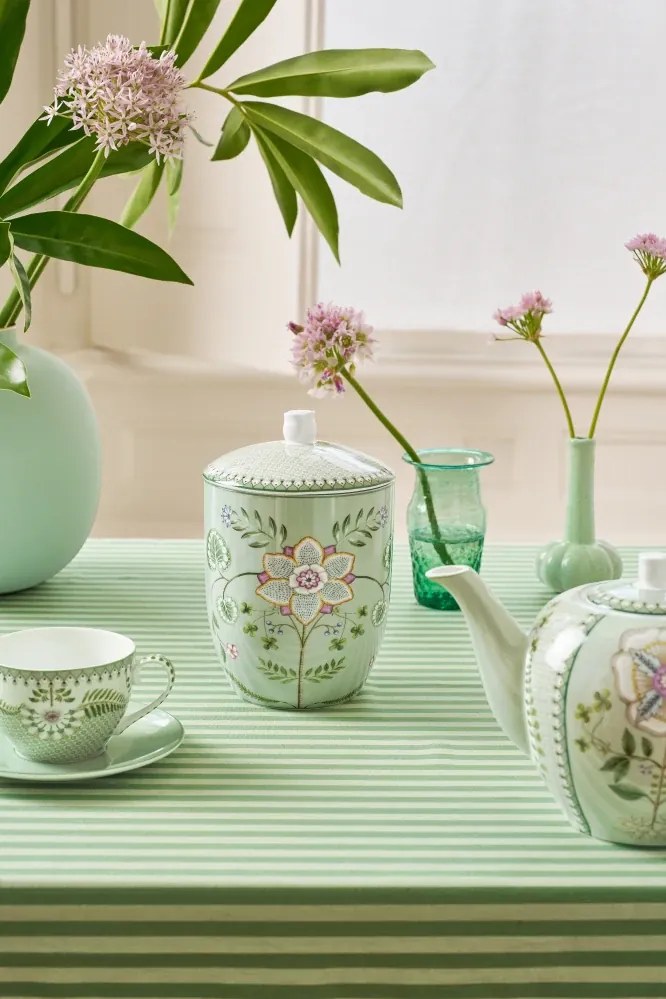 Pip Studio Lily &amp; Lotus skladovací dóza 1,5l, zelená (porcelánová dóza)