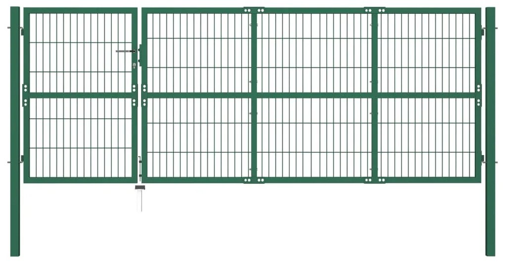 Zahradní plotová branka se sloupky 350 x 120 cm ocelově zelená 142570