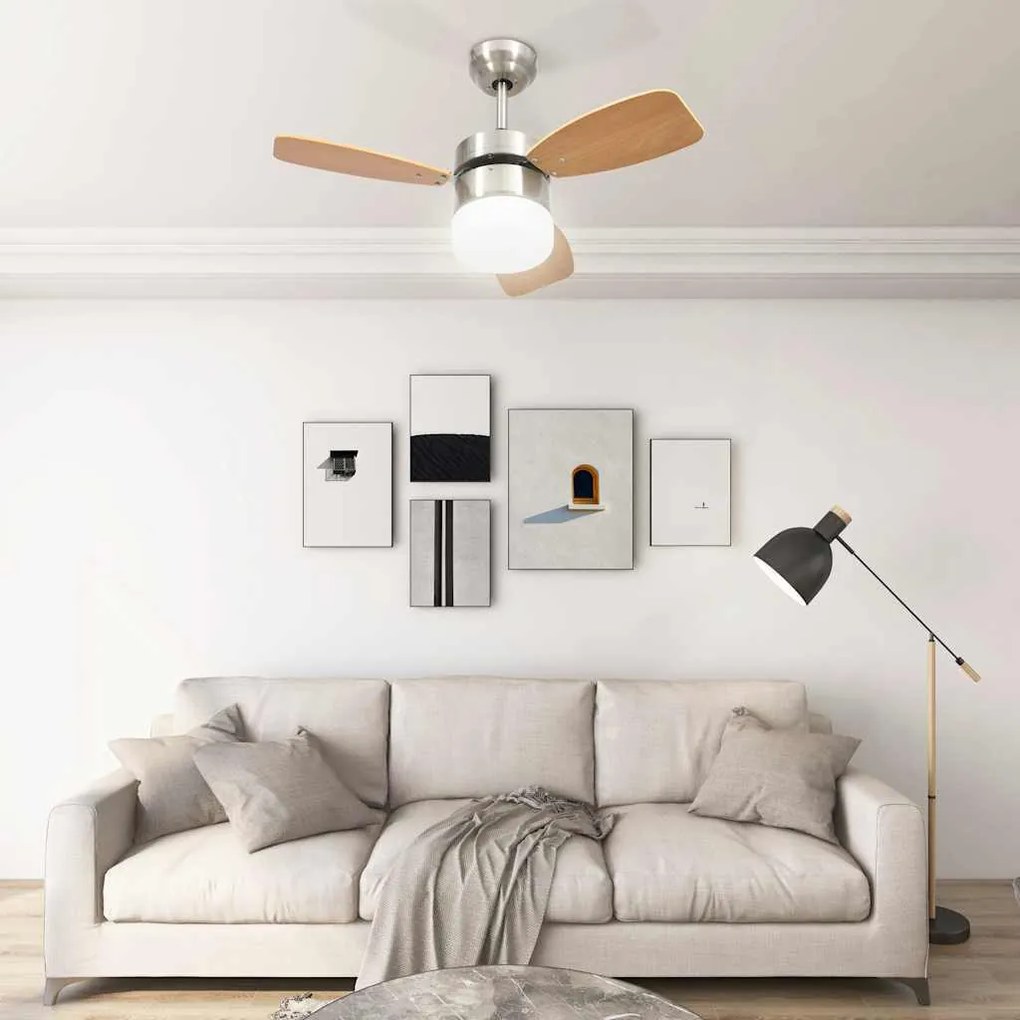 vidaXL Stropní ventilátor světlo a dálkový ovladač 76 cm světle hnědý [51493] Barva: tmavě hnědá
