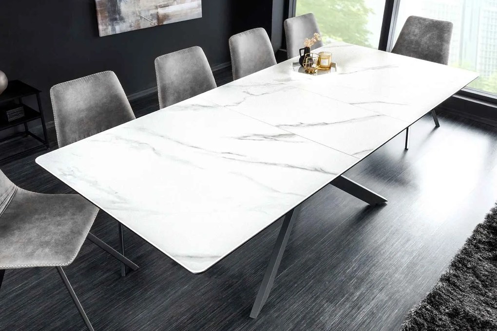 Roztahovací keramický stůl Halia 160-200 cm bílý mramor