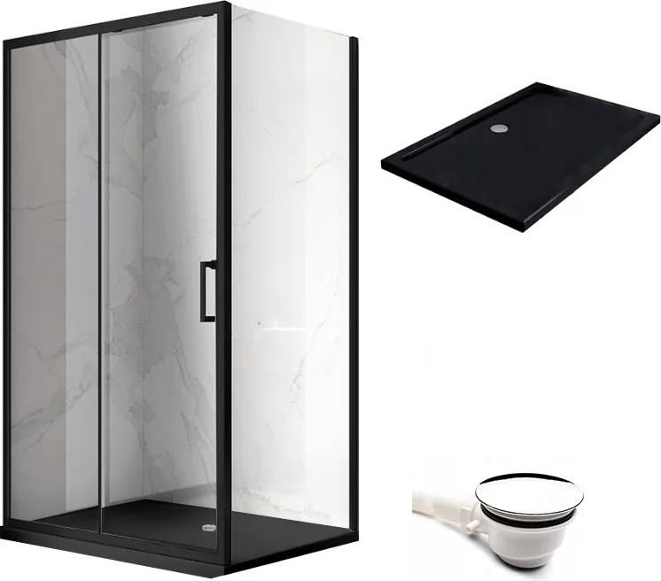 BPS-koupelny Obdélníkový sprchový kout KZ104B BL 110x90 černý/transparent + vanička ST04B BL černá
