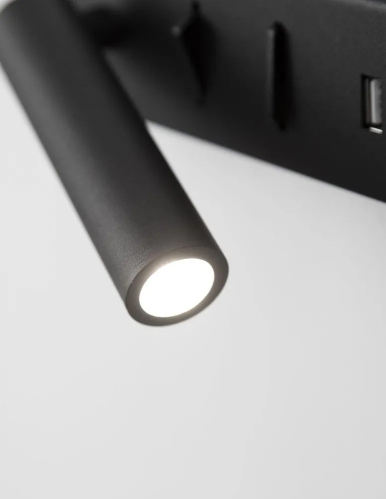 Matně černé kovové LED nástěnné svítidlo s ohybatelnou konstrukcí/s USB portem Vida – Nova Luce