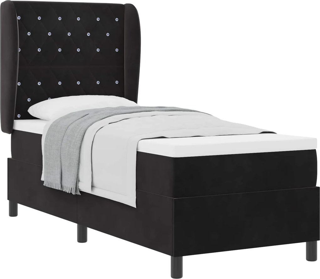 Postel s boxspringem s matrací s čelo Černý 200 x 80 cm samet 3340846