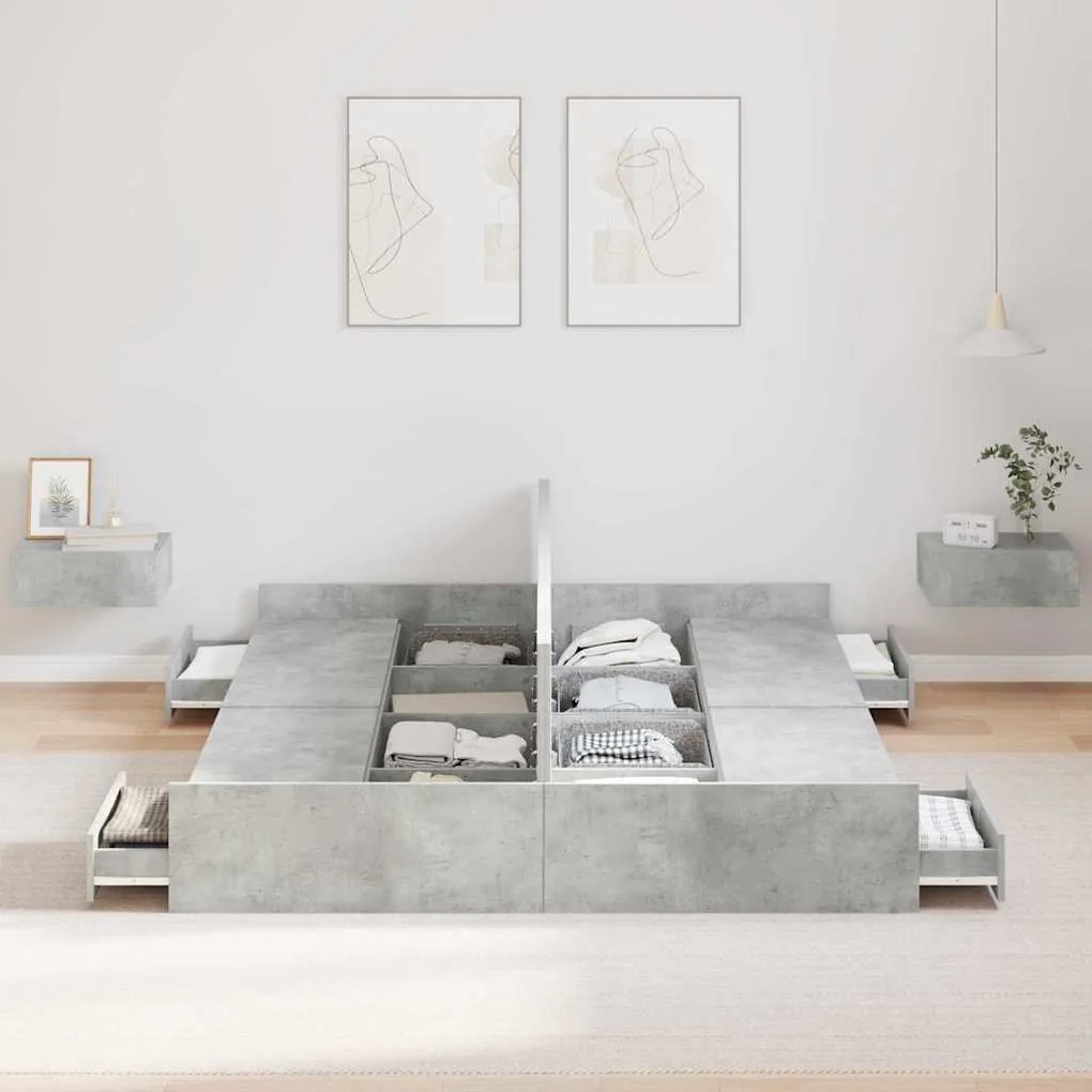 Rám postele s úložným prostorem Betonově šedá 160 x 200 cm 3335280