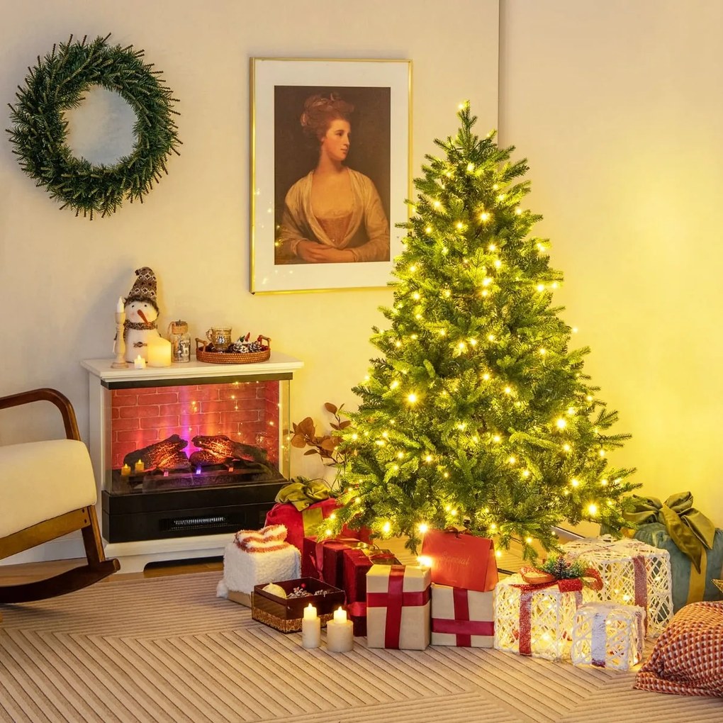 Costway Umělý vánoční stromek 150 cm s LED diodami ve vícebarevné a teplé bílé