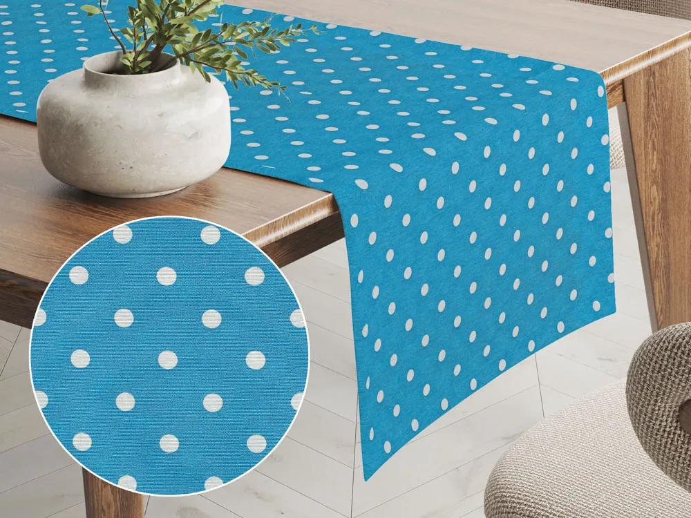 Biante Dekorační běhoun na stůl Leona LN-021 Bílé puntíky na modrém 45x180 cm