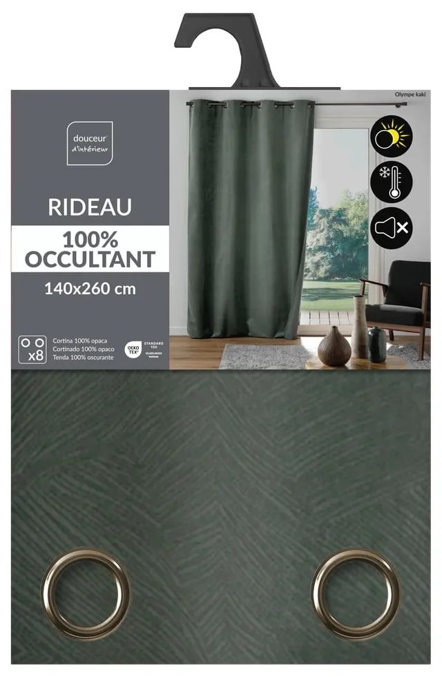 Khaki sametový závěs 140x260 cm Olympe – douceur d'intérieur