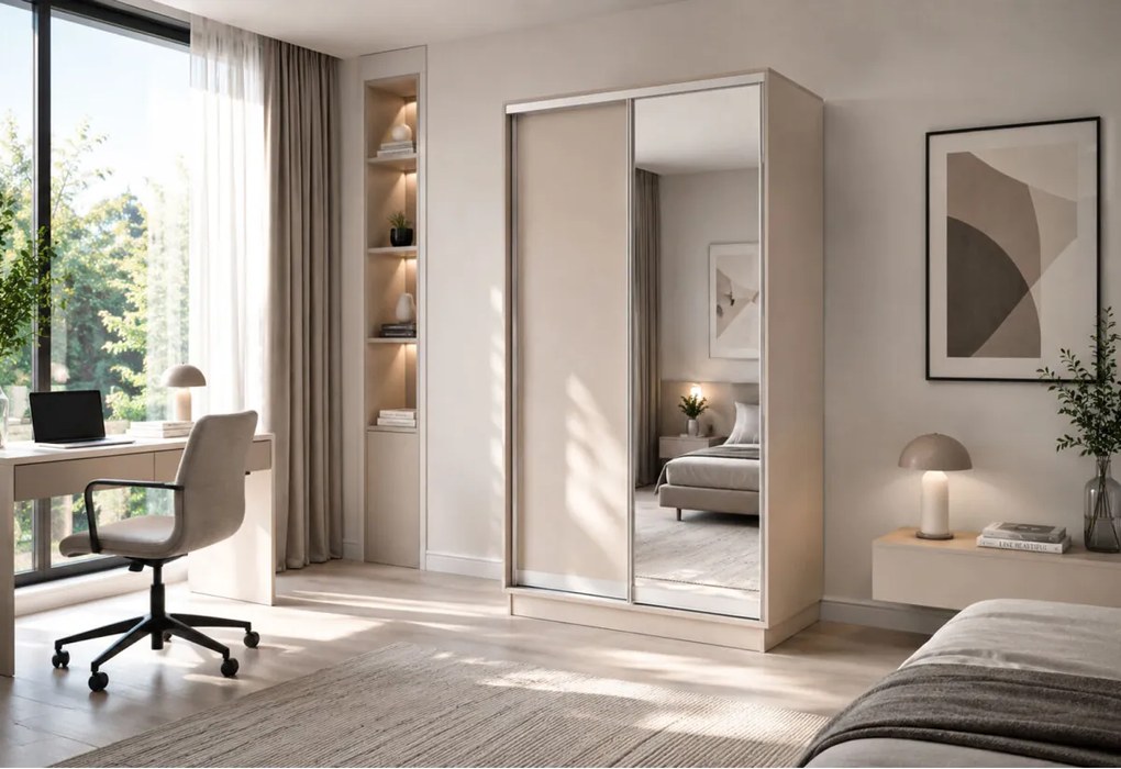 Skříň s posuvnými dveřmi 1200x2200x600 1LTD 1 Zrcadlo Kašmír, profil stříbrný