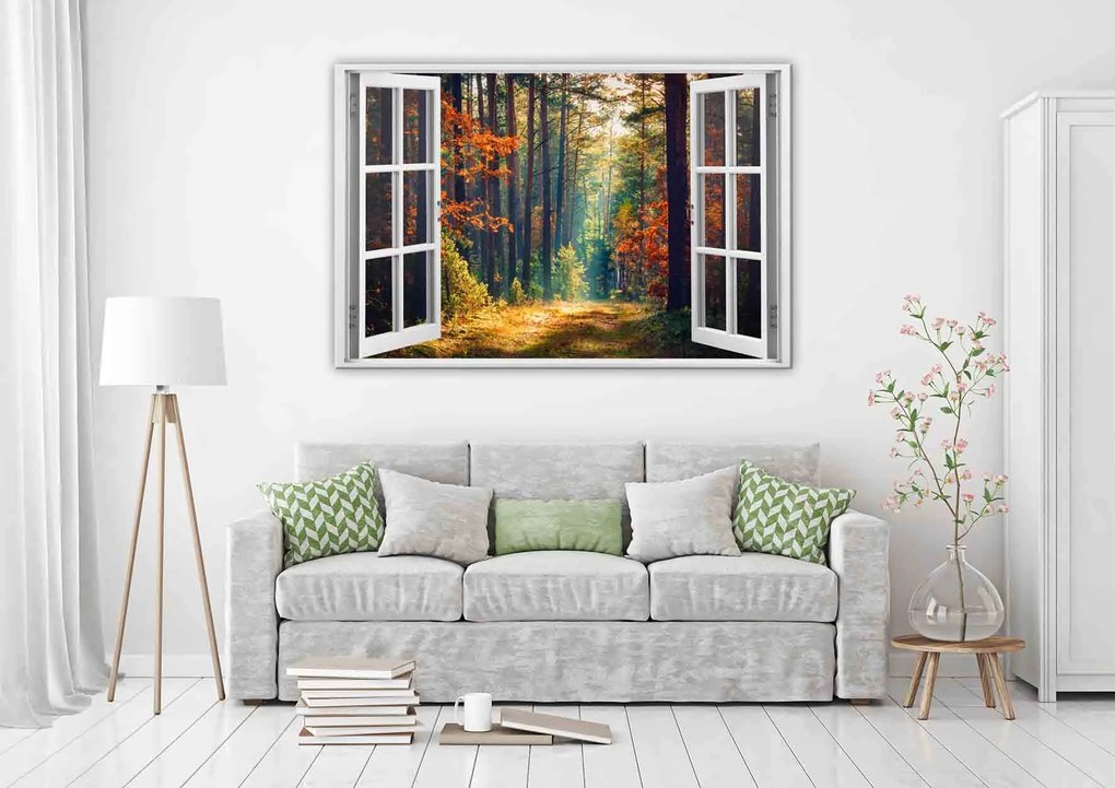 Malvis ® Obraz okno les plný barev Velikost: 120x80 cm