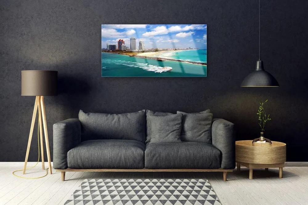Obraz na skle Moře Pláž Město Krajina 120x60 cm