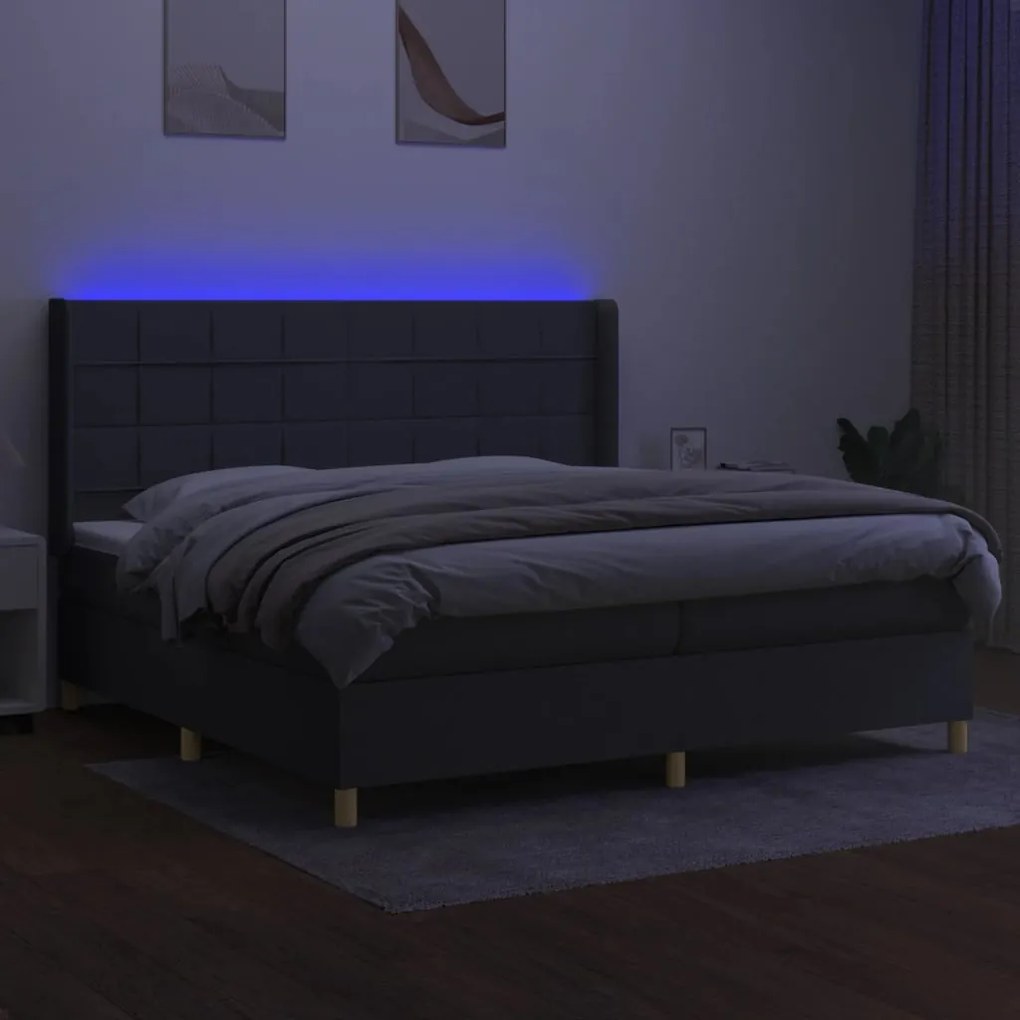 Box spring postel s matrací a LED tmavě šedá 200x200 cm textil 3138902