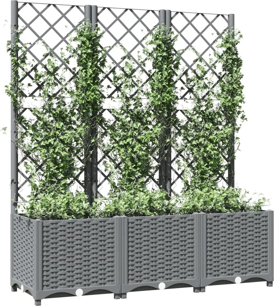 Zahradní truhlík s treláží světle šedý 120 x 40 x 136 cm PP 153274