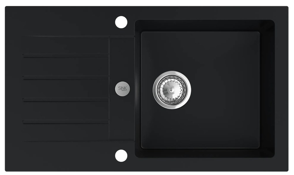 Sink Quality Natalie, kuchyňský granitový dřez 770x450x170 mm + chromový sifon, černá, SKQ-NAT.C.1KDO.X