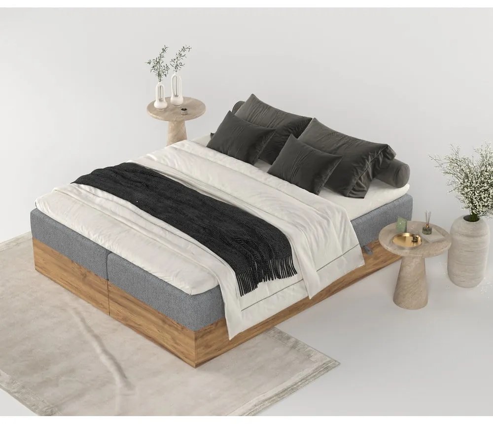 Boxspring postel s úložným prostorem v šedo-přírodní barvě 160x200 cm Faro – Maison de Rêve