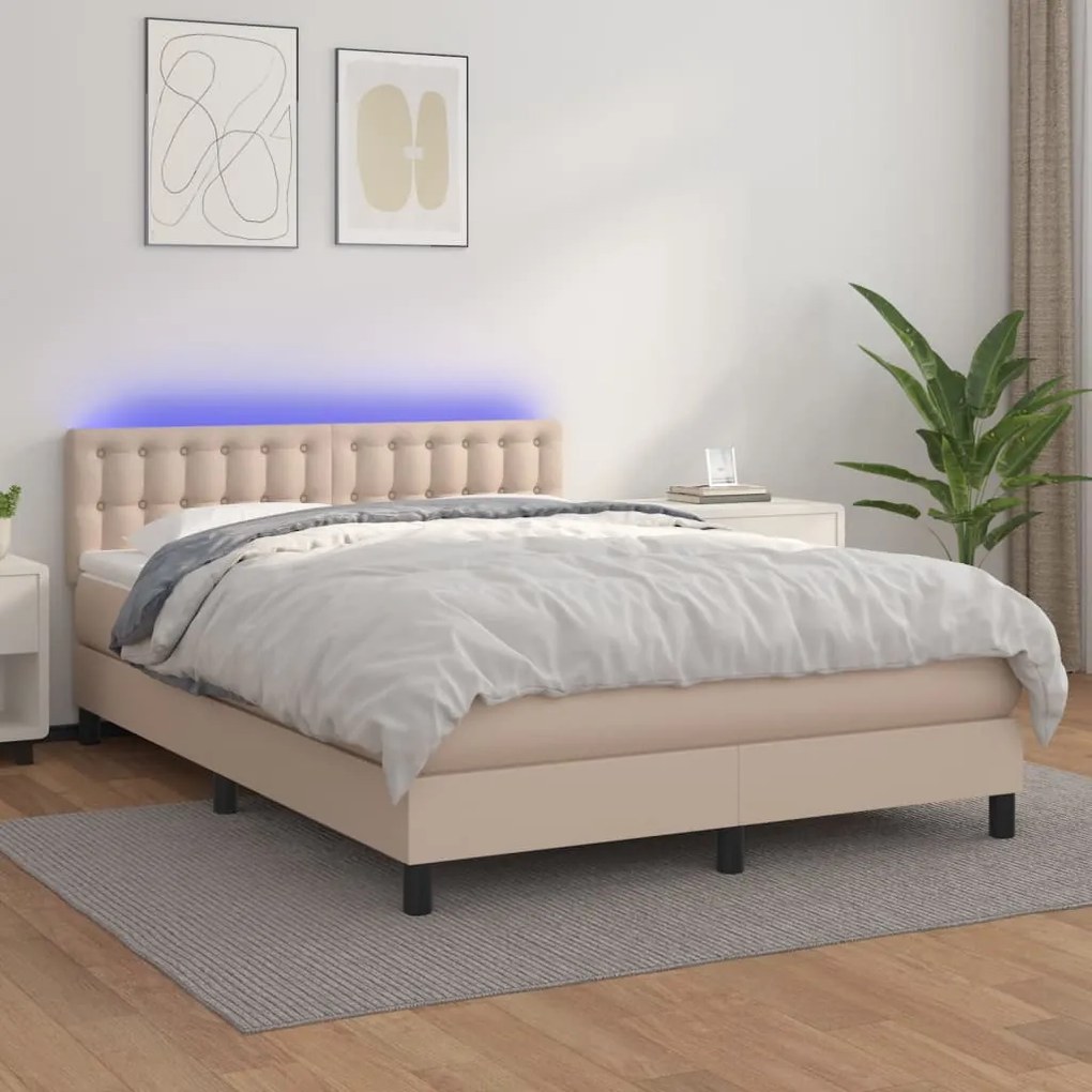 Box spring postel matrace a LED cappuccino 140x200cm umělá kůže 3134230