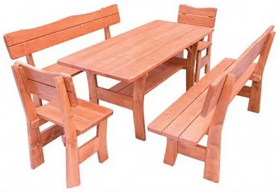 DREWMAX Zahradní set z masivního smrkového dřeva stůl + 2 x lavice + 2 x židle - BÍLÁ + LAK