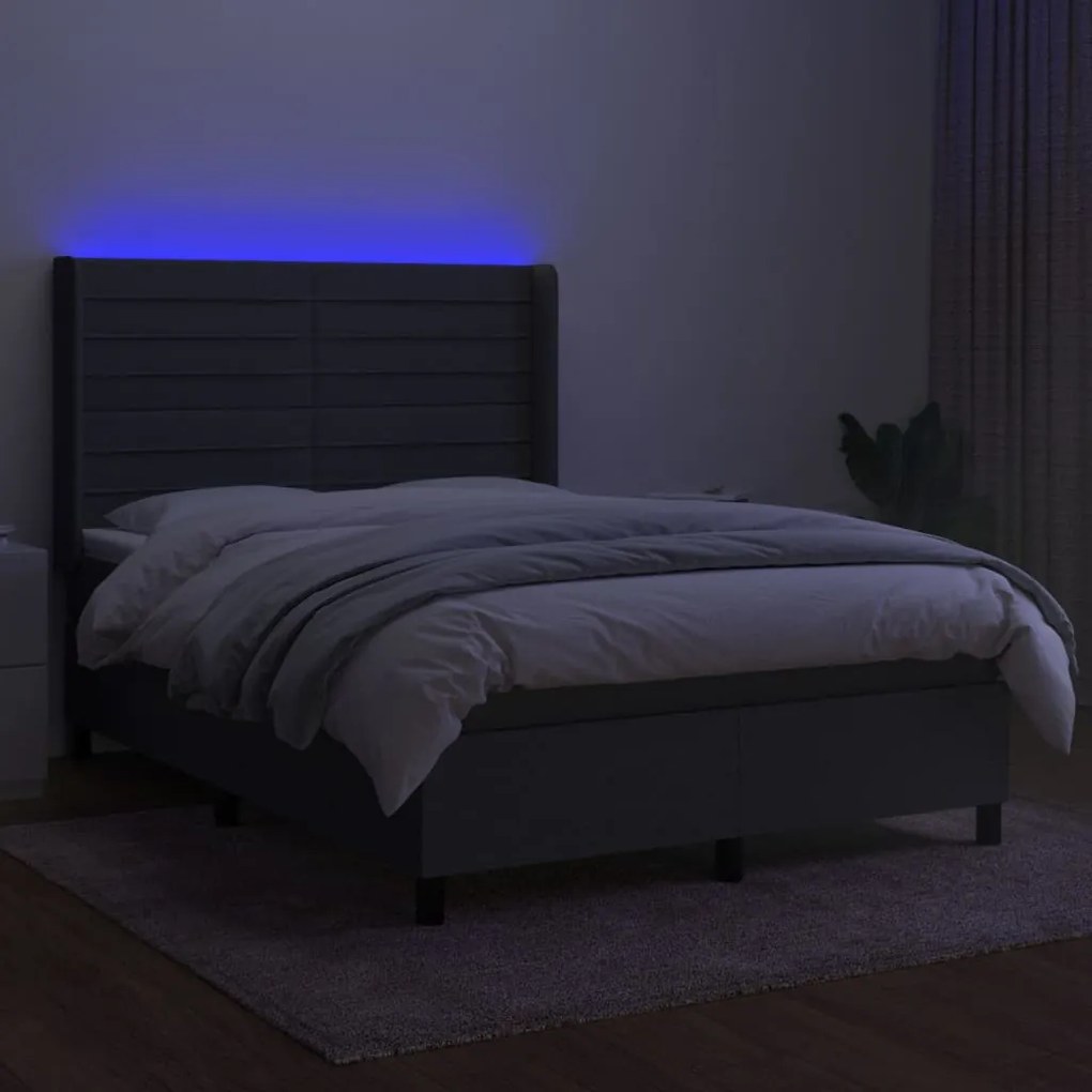 Box spring postel s matrací a LED tmavě šedá 140x190 cm textil 3138390