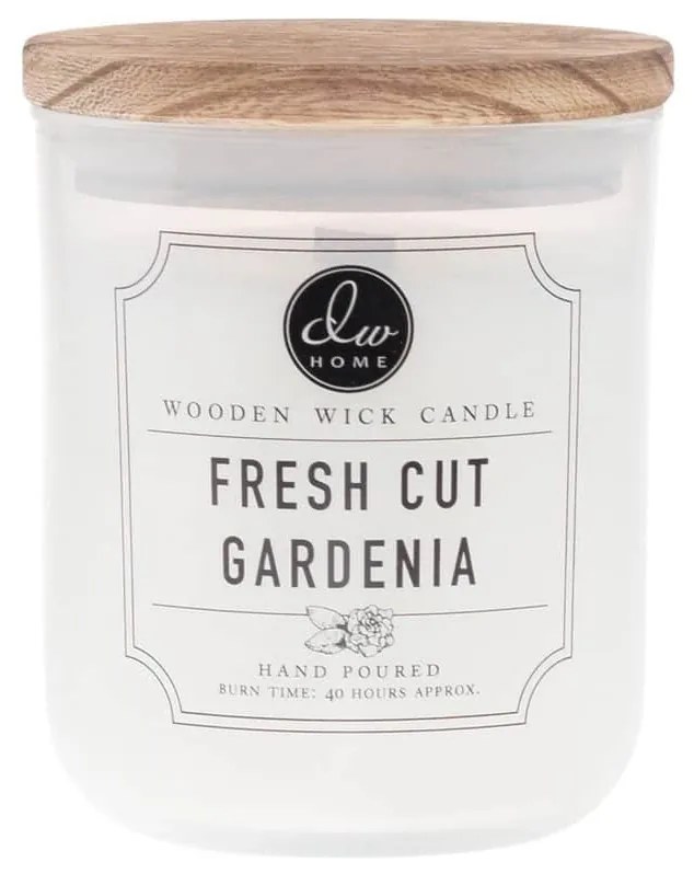 dw HOME Vonná svíčka s dřevěným knotem Fresh Cut Gardenia 326 g, bílá barva, sklo, vosk