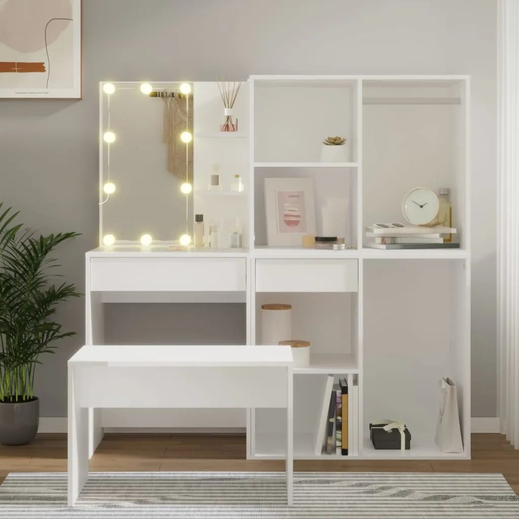 Toaletní Stolek Sada S Led Bílý Kompozitní Dřevo