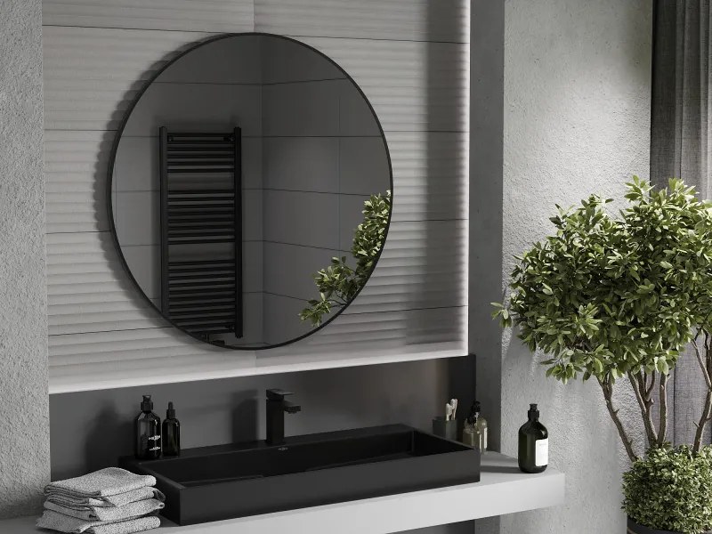 Mexen Loft, kulaté koupelnové zrcadlo 100 cm, barva rámu černá matná, 9850-100-100-000-70