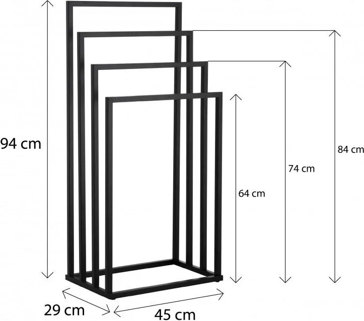 Erga Lonia, čtyřramenný věšák na ručníky 45x29x94 cm, černá matná, ERG-YKA-P.LONIA4-BLK