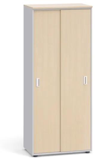 Kancelářská skříň s zasouvacími dveřmi, 1781x800x420 mm, šedá / bříza