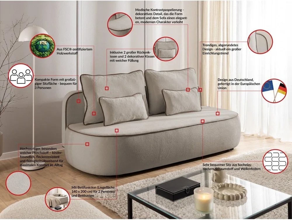 Hnědá/taupe sametová rozkládací/s úložným prostorem pohovka 210 cm Saga – Ropez