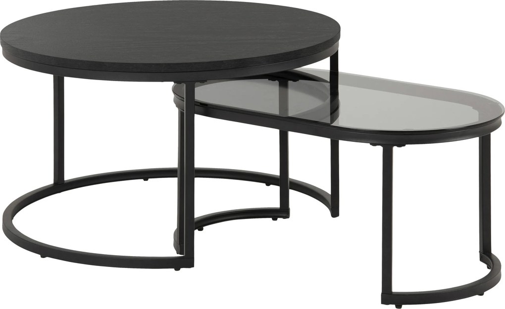 XXXLutz SADA KONFERENČNÍCH STOLKŮ, černá, kov, sklo, kompozitní dřevo, 70/42/70 cm MID.YOU - Konferenční stolky - 001277000302
