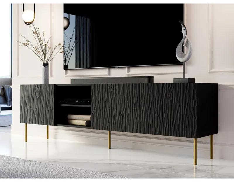 TV stolek Lameller, Barva: černý / černý + zlatý