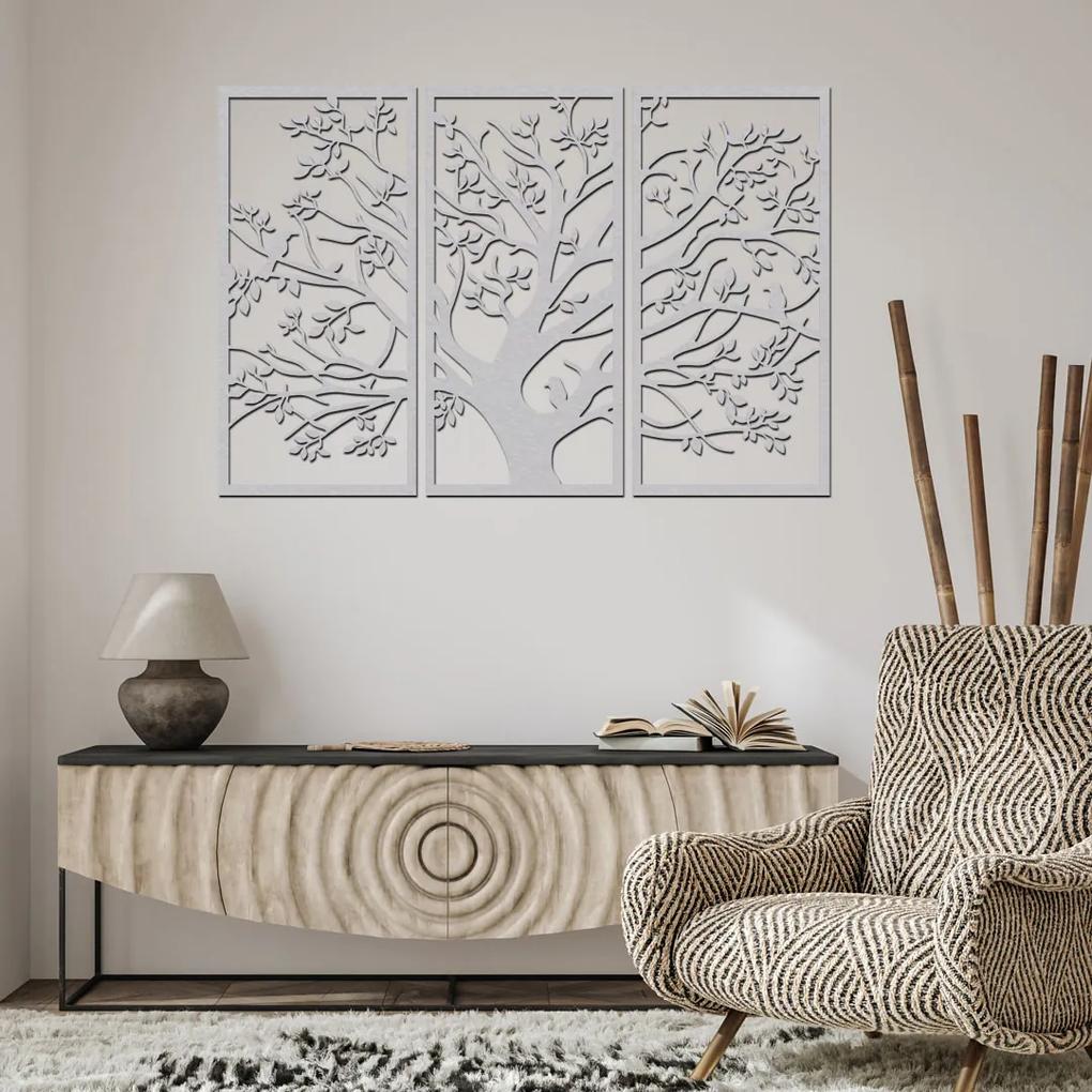 dřevo života 3 dílný dřevěný strom s ptáky Barevný vzor: Bílá, Rozměry (cm): 90x58