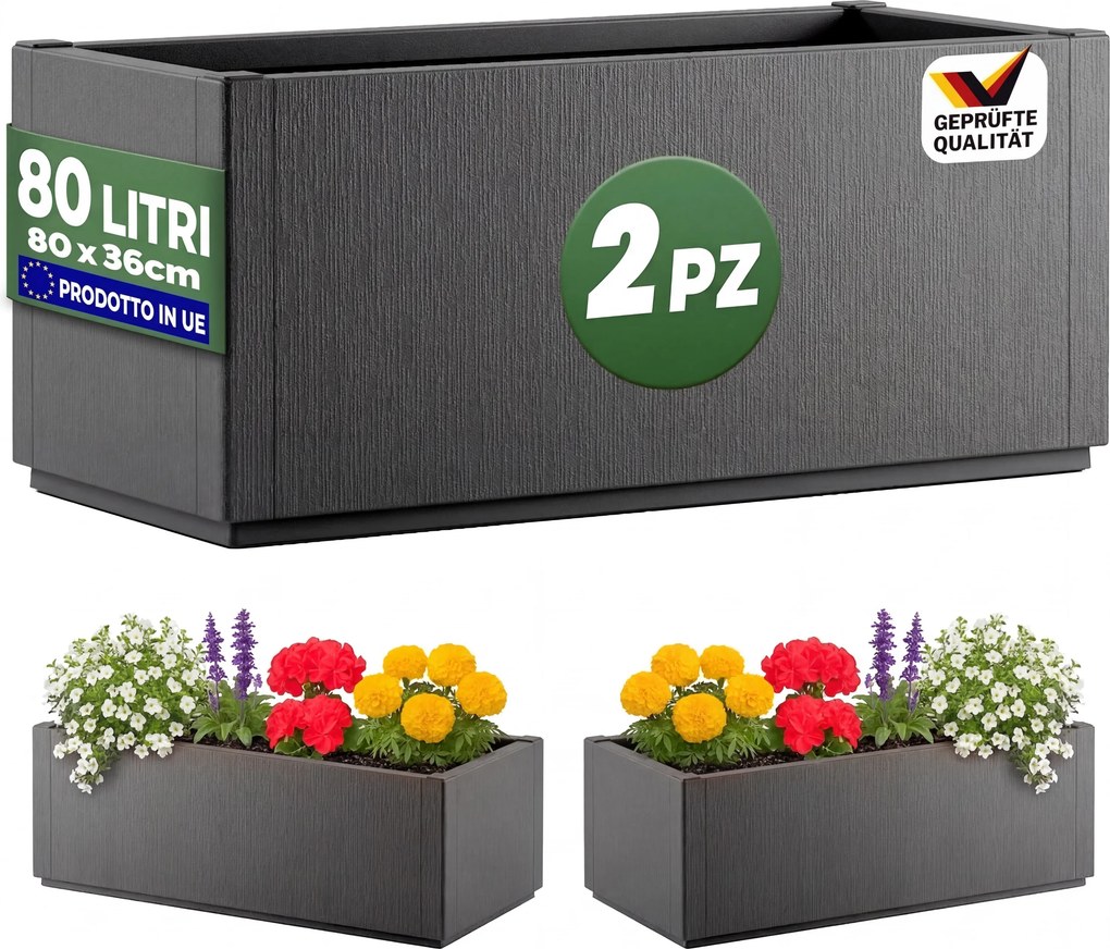 Květináč Ethica sada 2 ks antracitová plast 80x36x36cm