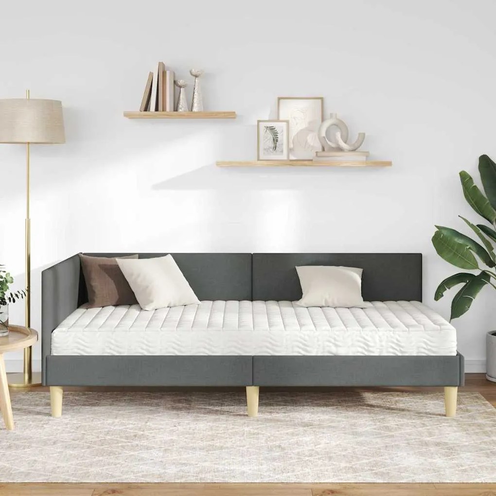 Rohový rám postele s matrací Jiný s čelo 2 ks Šedá textil 3393726