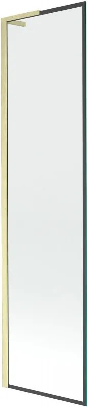 Mexen Next L, 1-křídlová vanová zástěna 50 x 150 cm, 6mm čiré sklo-černý vzor, ​​zlatý matný profil, 895-050-000-03-70-55