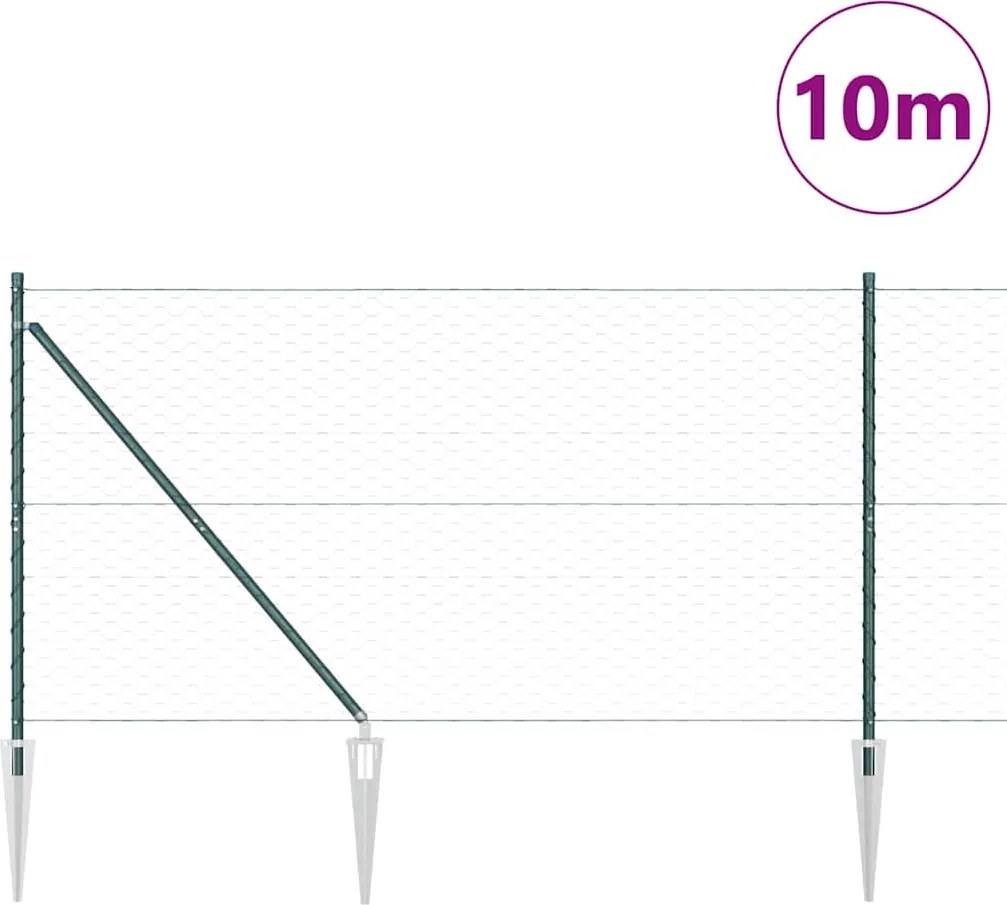 Hexagonální plot s podpěrou 10 x 1,4 m Ocel potažená PVC Zelená 3353069