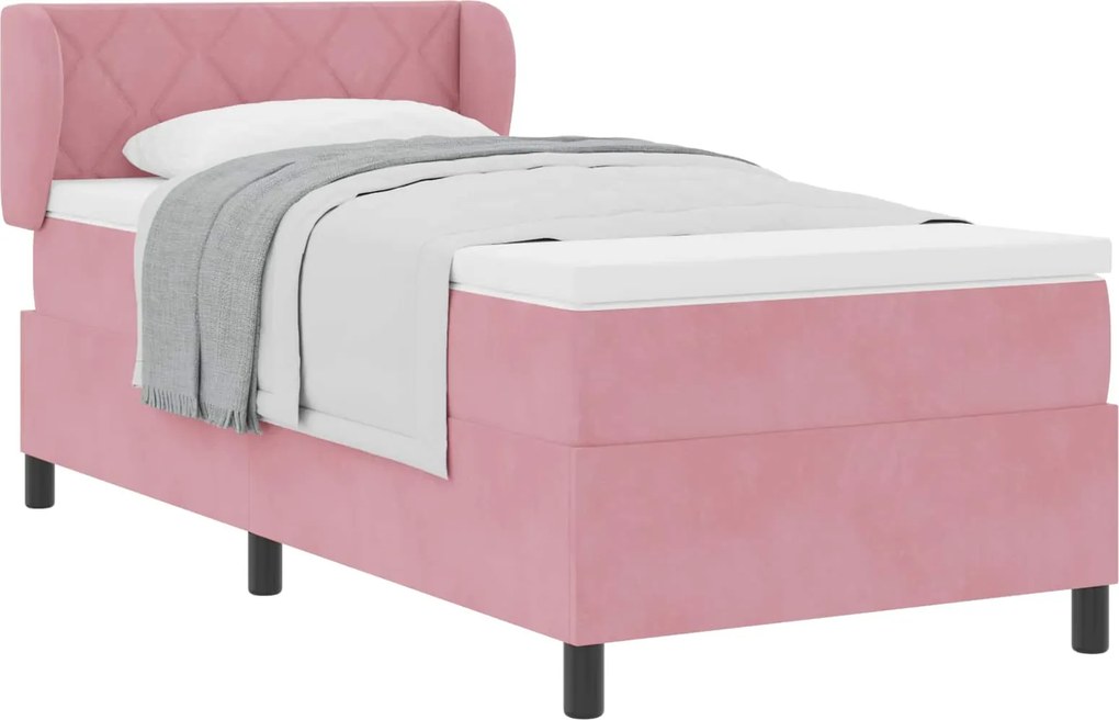 Postel s boxspringem s čelo Růžová 90 x 200 cm samet 3340429
