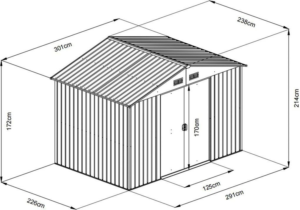 Fieldmann FZDO 1007 Zahradní domek rozměry: 226 x 291 x 214 cm   plocha domku: 7m2, 0,6mm silný plech rámu (0,3mm opláštění) odolná pozinkovaná