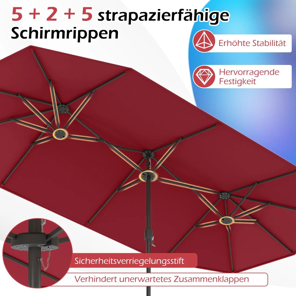 Costway Dvojitý slunečník se stojanem UPF 50+ vínově – 400 × 200 cm