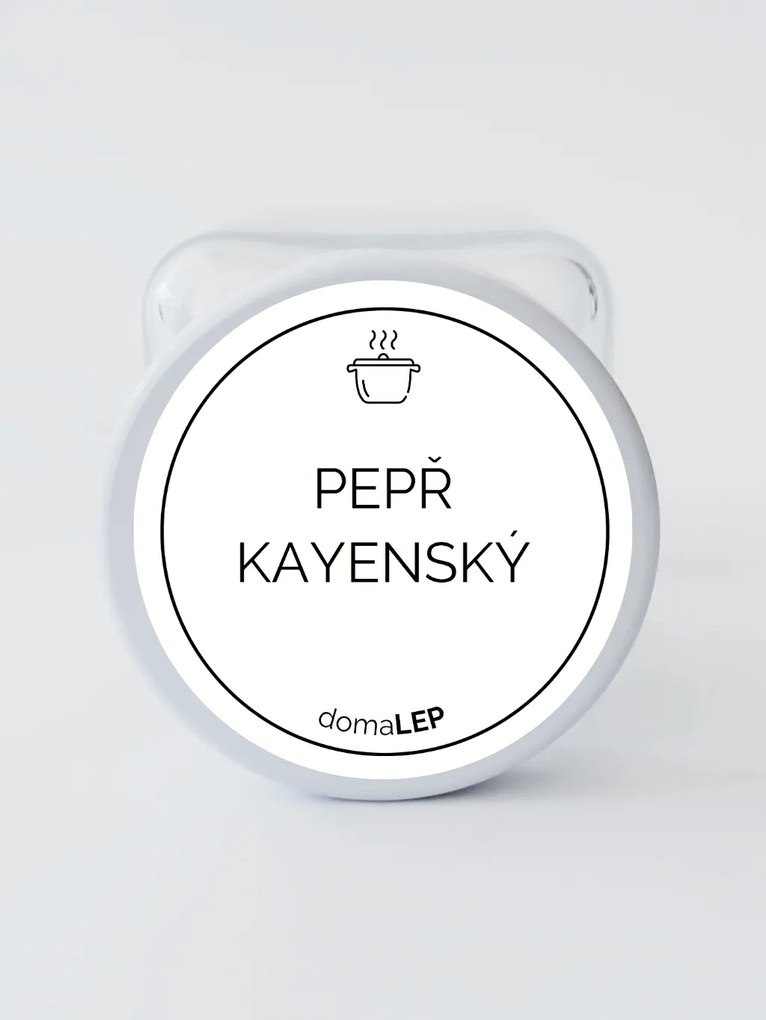Samolepka na kořenky PEPŘ KAYENSKÝ bílá 5 cm základní písmo