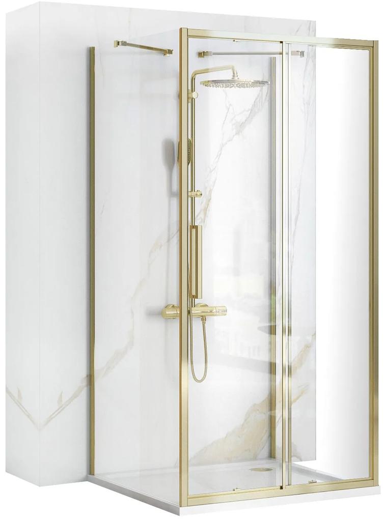Rea Rapid Slide, 3-stěnový sprchový kout 100 (dveře) x 100 (stěna) x 100 (stěna) x 195 cm, 6mm čiré sklo, zlatý lesklý profil, KPL-09418